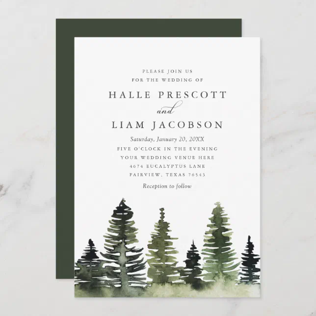 Rustic Woodland Pine Trees Wedding Invitation | Zazzle