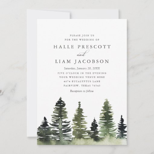 Rustic Woodland Pine Trees Wedding Invitation | Zazzle