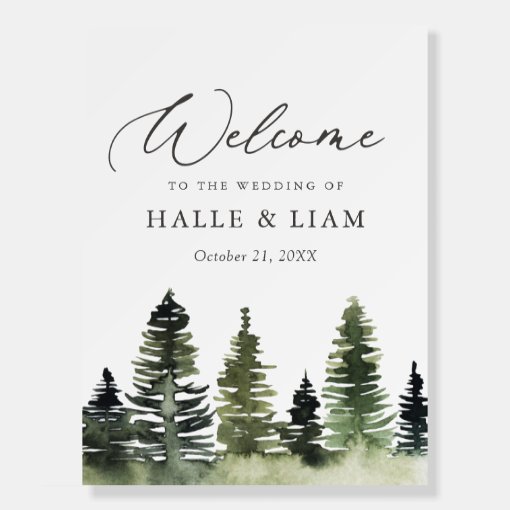 Rustic Woodland Pine Trees Wedding Welcome Sign | Zazzle