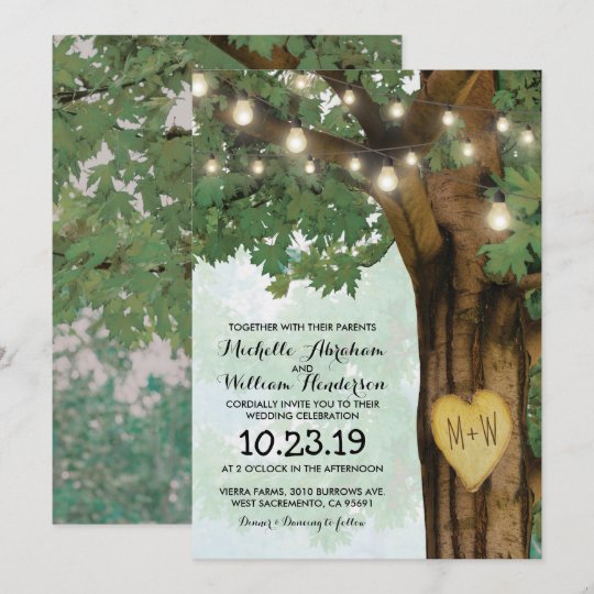 Rustic Woodland Tree Twinkle Lights Wedding Invitation | Zazzle.com