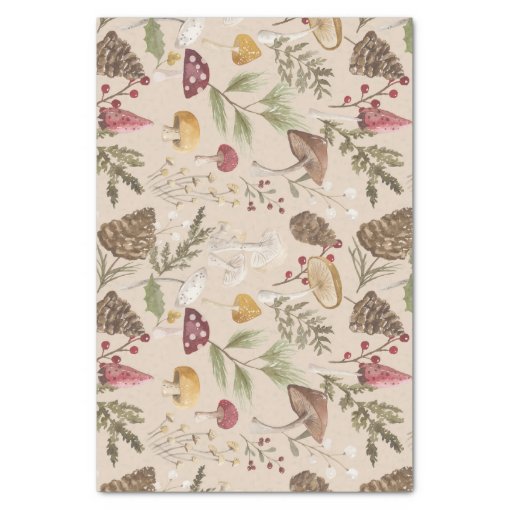 Rustic Woodland Watercolor Woodsy Mushroom Forest Tissue Paper | Zazzle