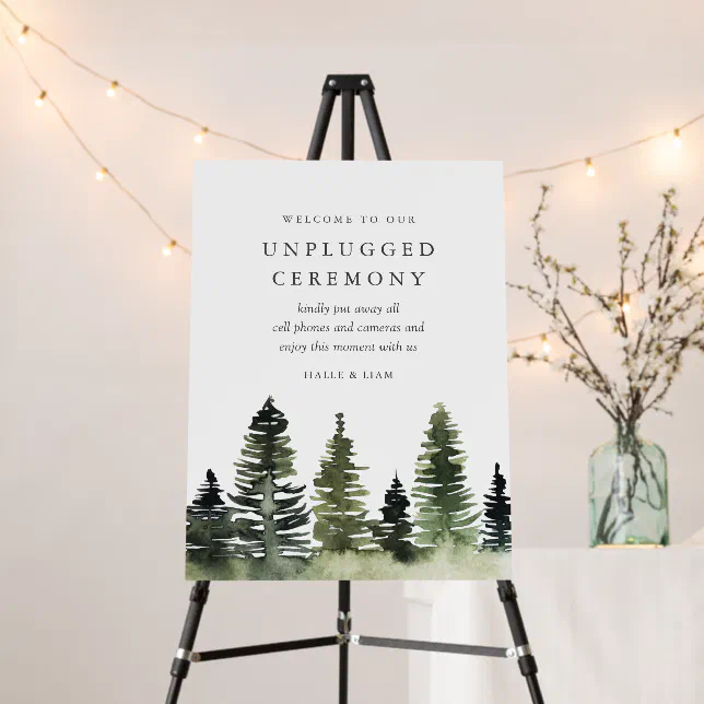 Rustic Woodland Wedding Unplugged Ceremony Sign | Zazzle
