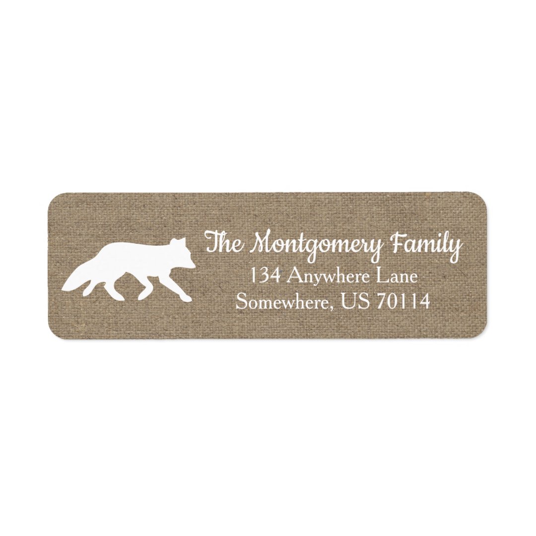Rustic Woodland White Fox Faux Burlap Label | Zazzle