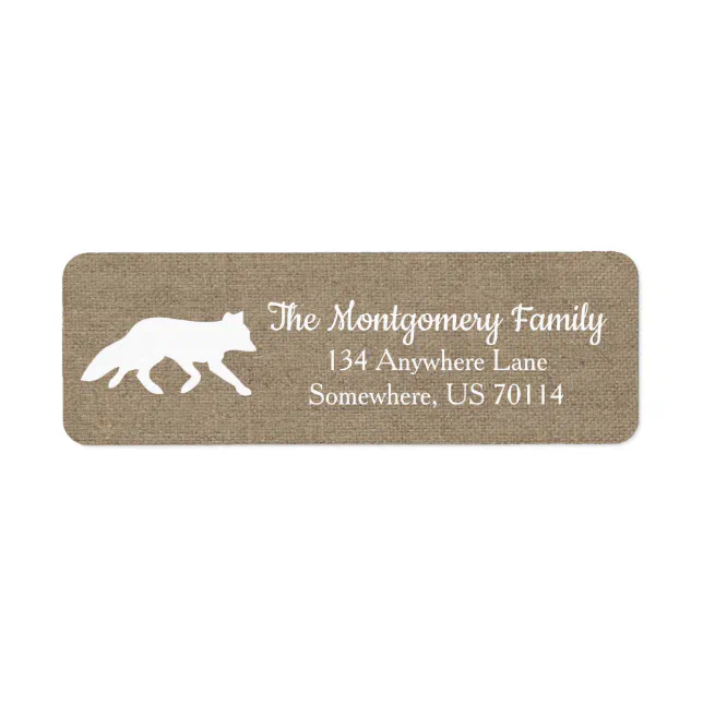 Rustic Woodland White Fox Faux Burlap Label | Zazzle