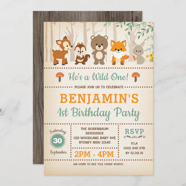 Rustic Woodland Wild One Forest Animals Birthday Invitation | Zazzle