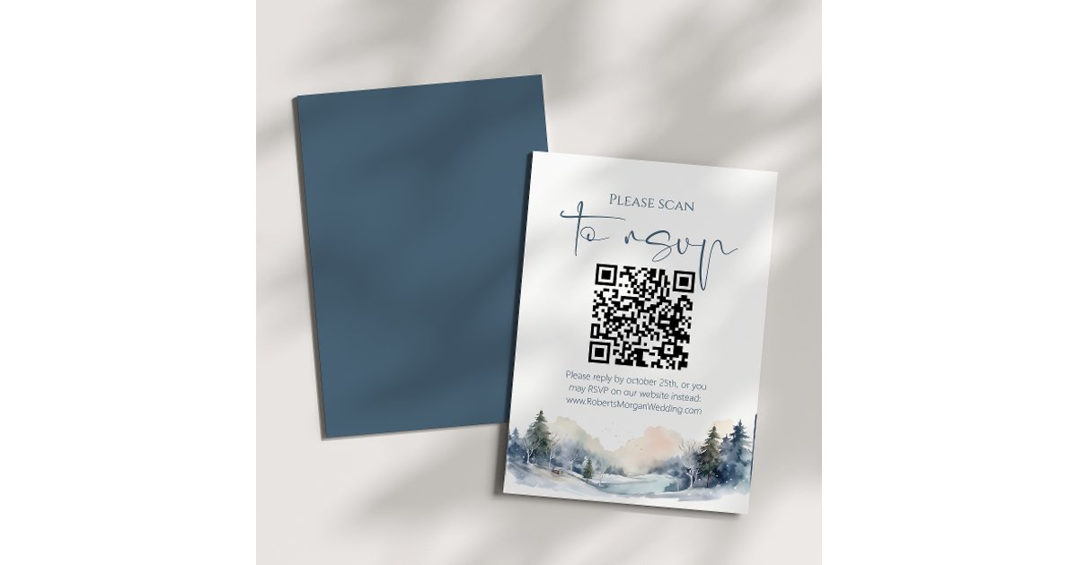 Rustic Woodland Winter Forest QR code Wedding RSVP Card | Zazzle
