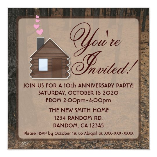 Rustic woods log cabin anniversary party invites | Zazzle.com