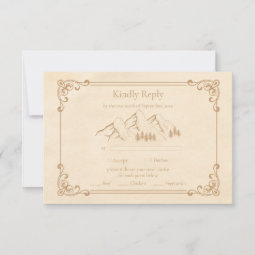 Rustic Woods Mountain Sketch Wedding RSVP Card | Zazzle