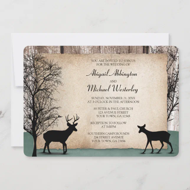 Rustic Woodsy Deer Wedding Invitations | Zazzle