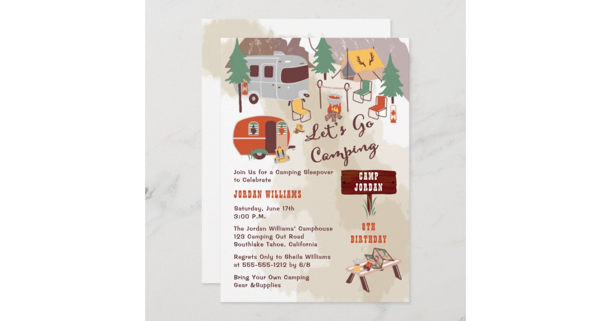 Rustic Woodsy Lets Go Camping Boy Birthday Party Invitation | Zazzle