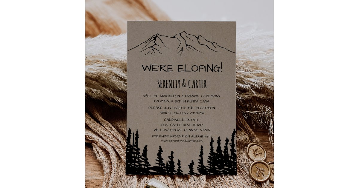 Rustic Woodsy Mountain Elopement Reception Invitation | Zazzle
