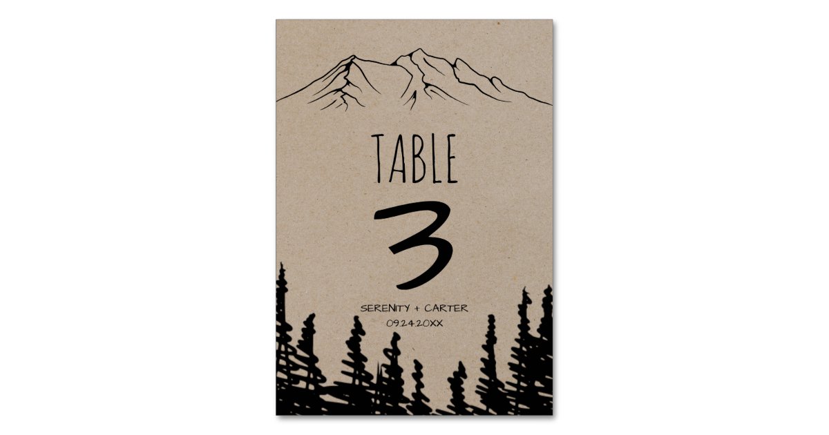 Rustic Woodsy Mountain Table Number | Zazzle