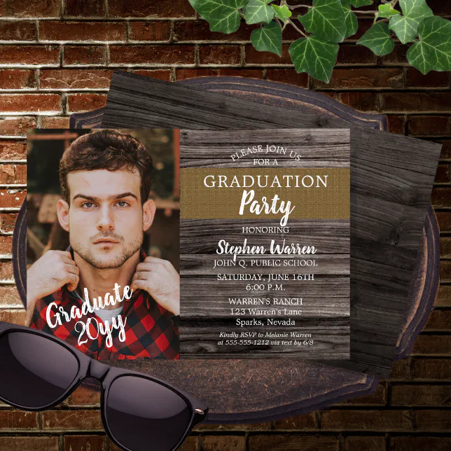 Rustic Woodsy Photo Graduation Party Invitation | Zazzle