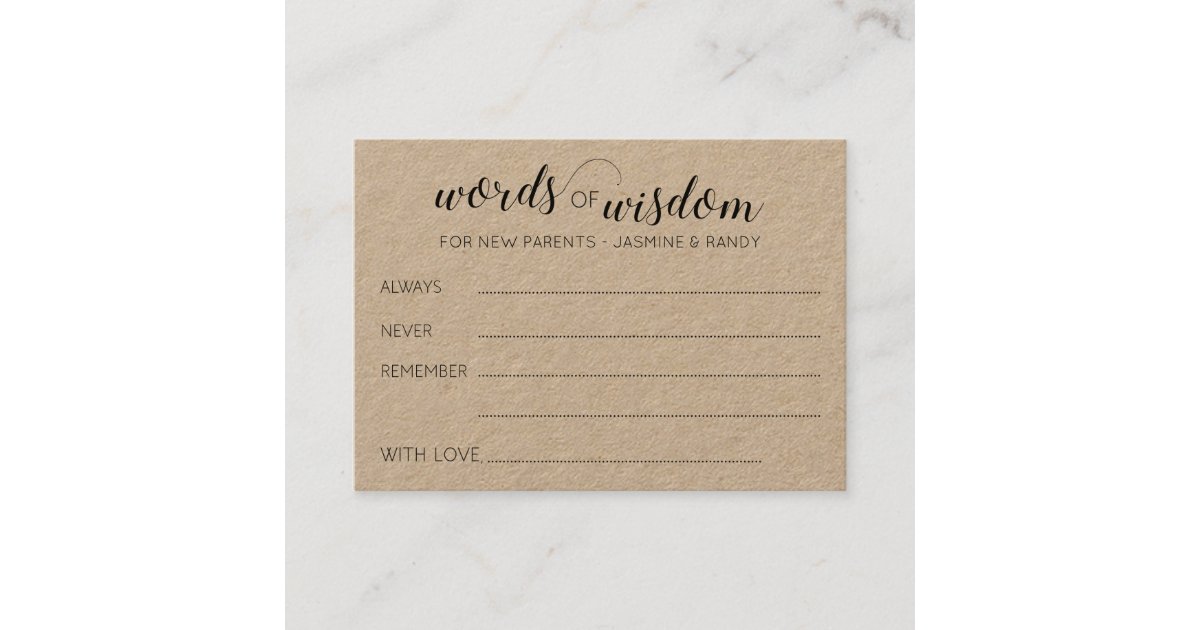 Rustic Words of Wisdom New Parents Advice Place Card | Zazzle