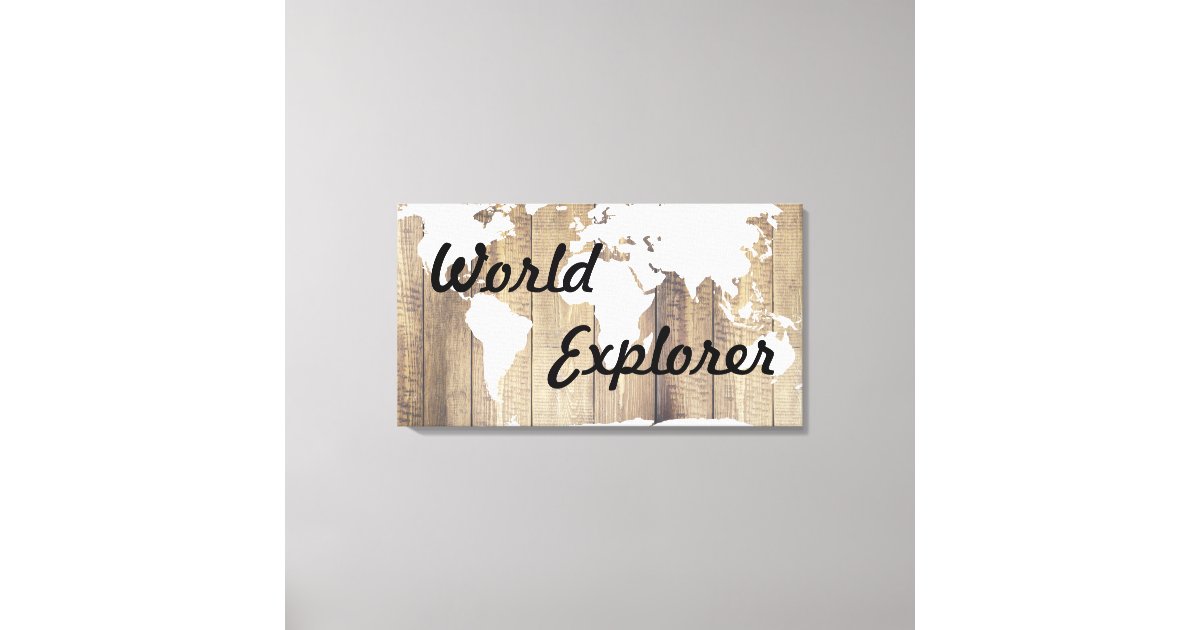 Rustic World Explorer White World Map Wood Planks Canvas Print | Zazzle