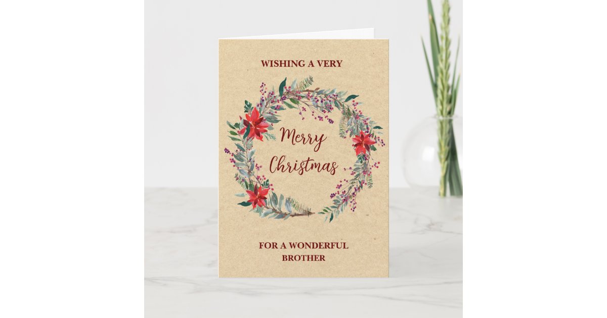 Rustic Wreath Brother Merry Christmas Card | Zazzle