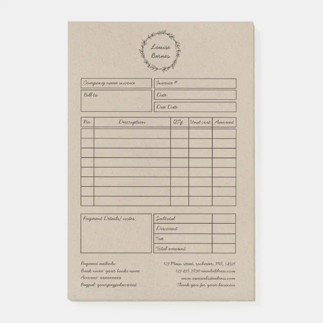rustic wreath brown paper post-it notes | Zazzle