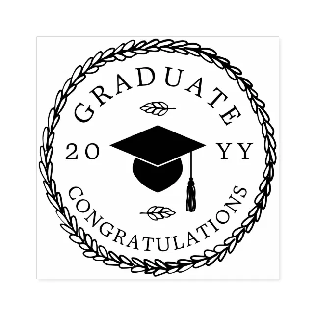 Rustic Wreath Graduate Congratulations Year Rubber Stamp | Zazzle