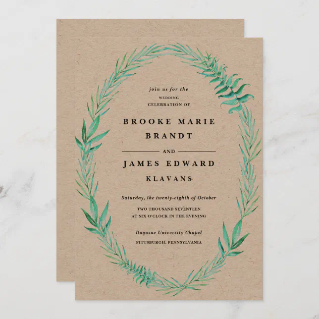 Rustic Wreath Greenery Wedding Invitation | Zazzle