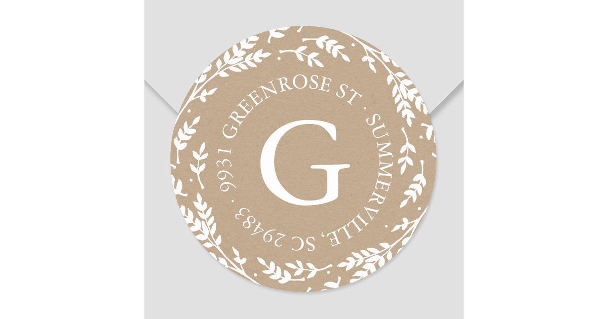 Rustic Wreath Monogram Address Sticker | Zazzle