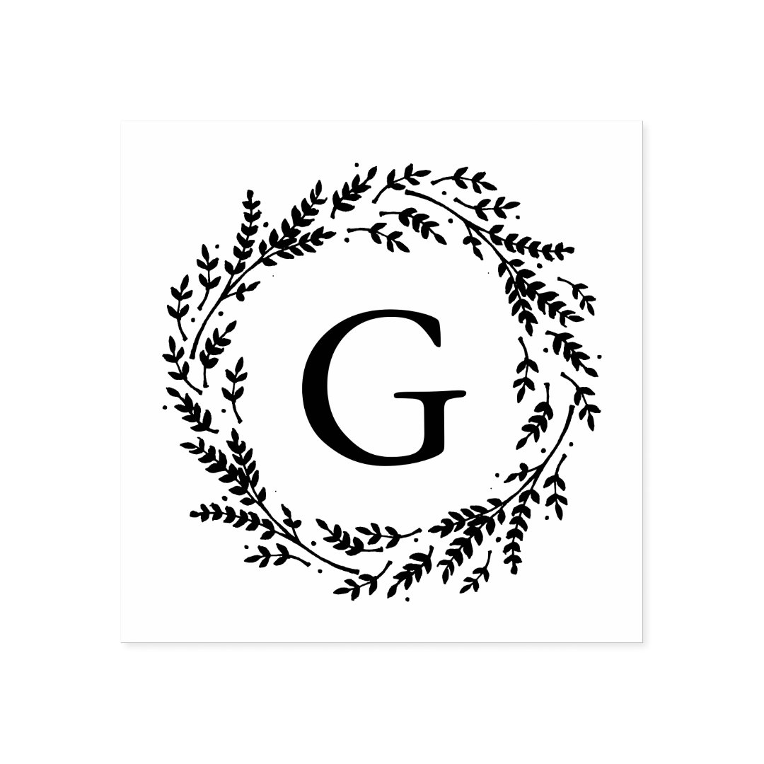 Rustic Wreath Monogram Rubber Stamp | Zazzle