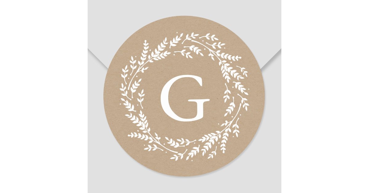Rustic Wreath Monogram Sticker | Zazzle