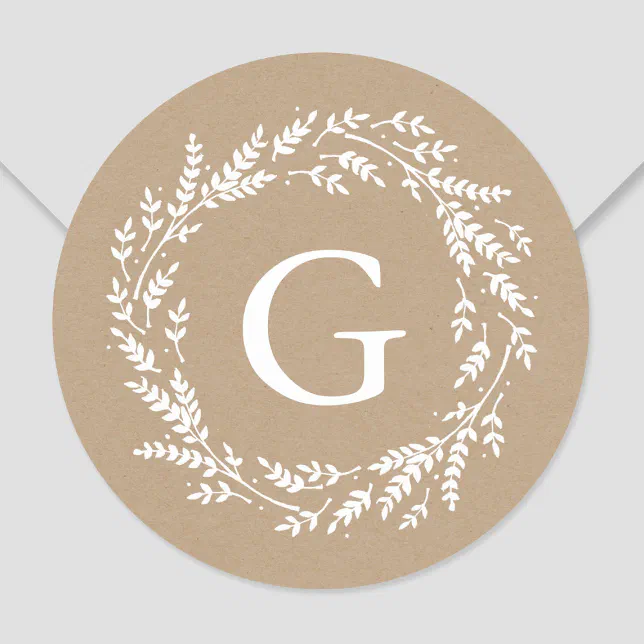 Rustic Wreath Monogram Sticker | Zazzle