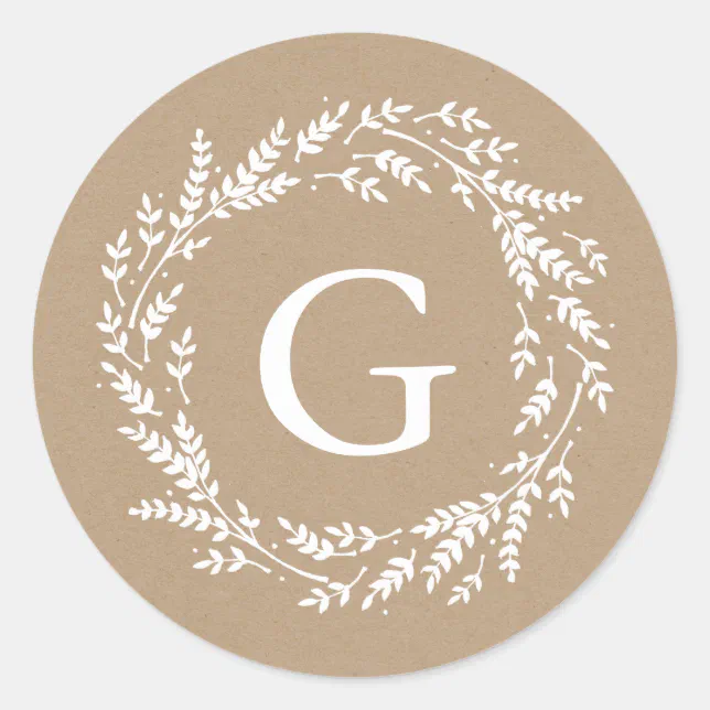 Rustic Wreath Monogram Sticker | Zazzle