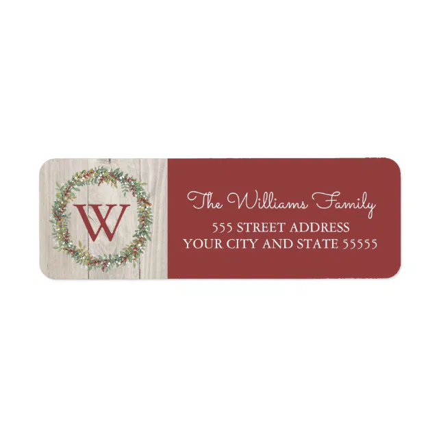 Rustic Wreath Monogrammed Return Address Label | Zazzle