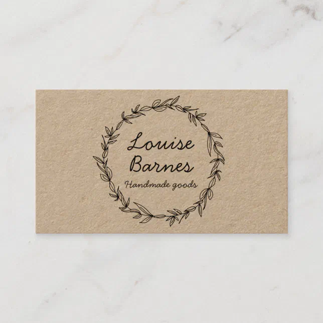 Rustic wreath on kraft business card | Zazzle