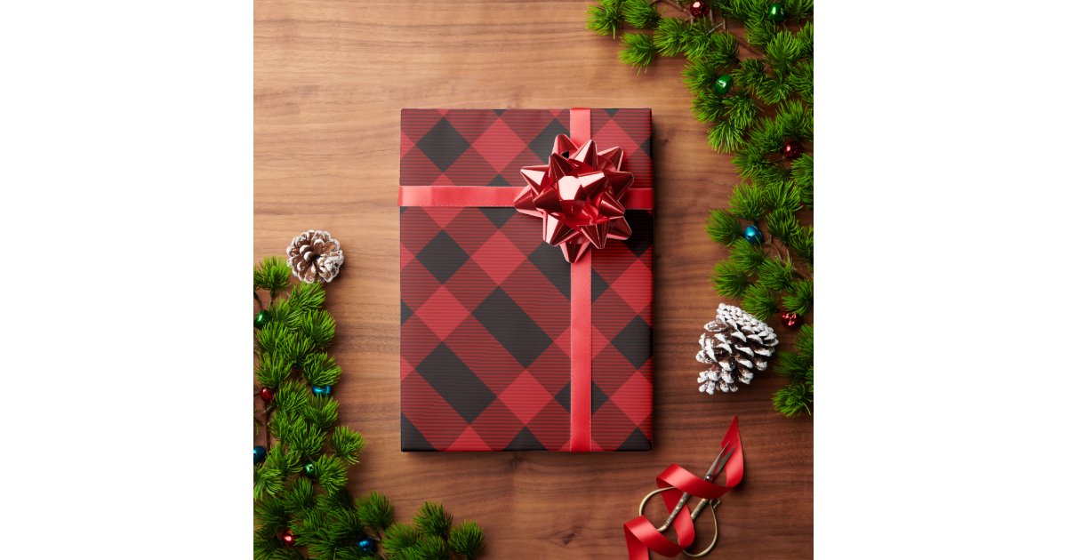 Rustic xmas Holiday Lumberjack Red Buffalo Plaid Wrapping Paper | Zazzle