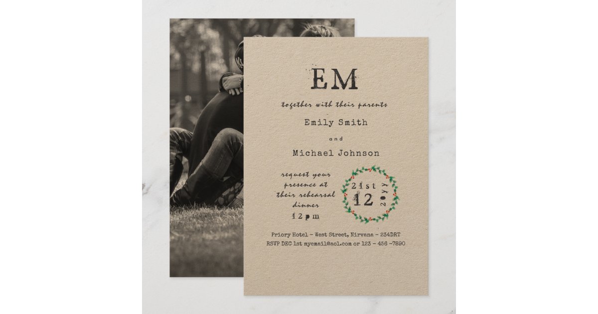 Rustic Xmas Rehearsal Dinner Invites ADD PHOTO | Zazzle