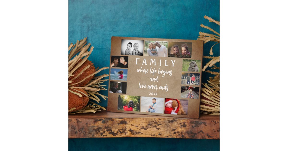 Rustic Yearly Family Saying Keepsake Photo Collage Plaque | Zazzle