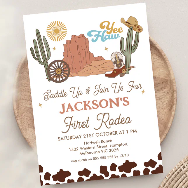 Rustic Yee-haw Cowboy First Rodeo 1st Birthday Invitation | Zazzle