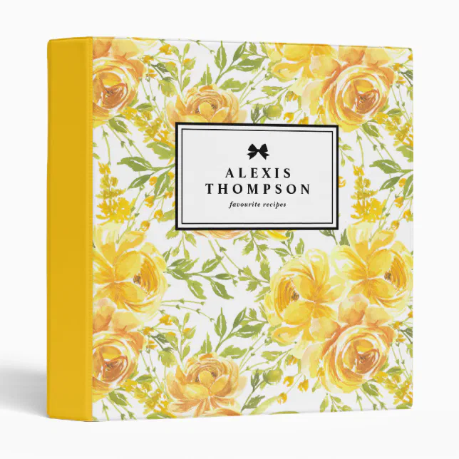 Rustic Yellow Peonies Floral Pattern Personalized 3 Ring Binder | Zazzle