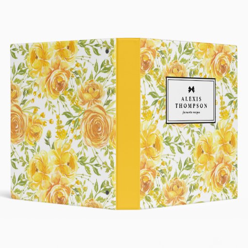 Rustic Yellow Peonies Floral Pattern Personalized 3 Ring Binder | Zazzle