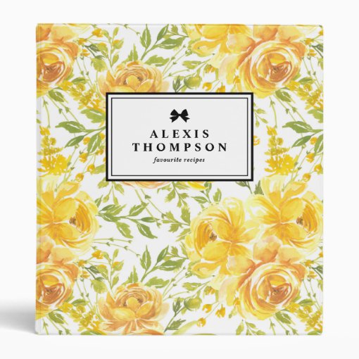 Rustic Yellow Peonies Floral Pattern Personalized 3 Ring Binder | Zazzle