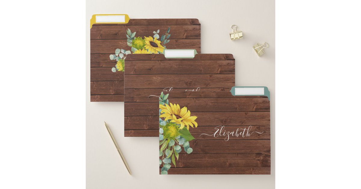 Rustic Yellow Sunflower File Folders | Zazzle