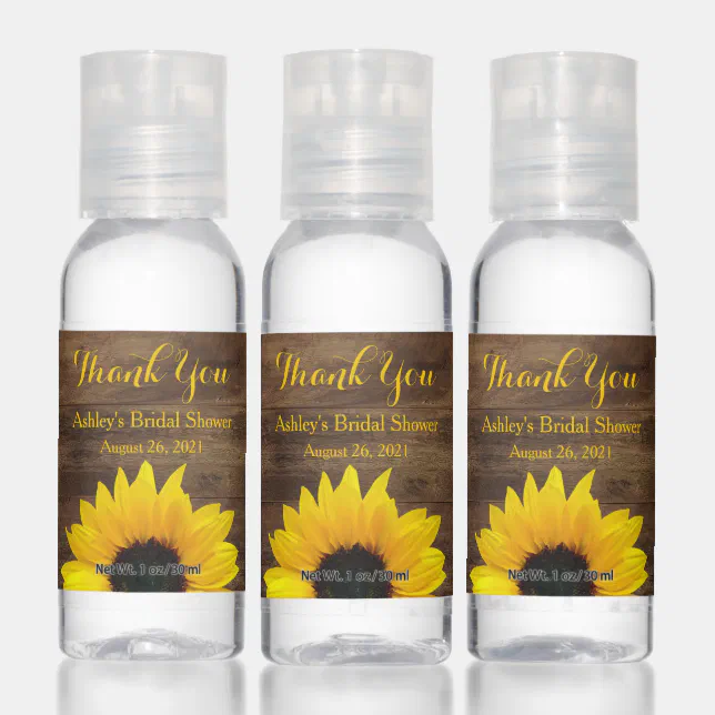 Rustic Yellow Sunflower Flower Bridal Shower Favor Hand Sanitizer | Zazzle