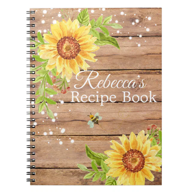 Rustic Yellow Sunflower Recipe Notebook | Zazzle