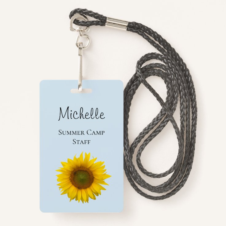 Rustic Yellow Sunflower Summer Camp Name Tag Badge | Zazzle