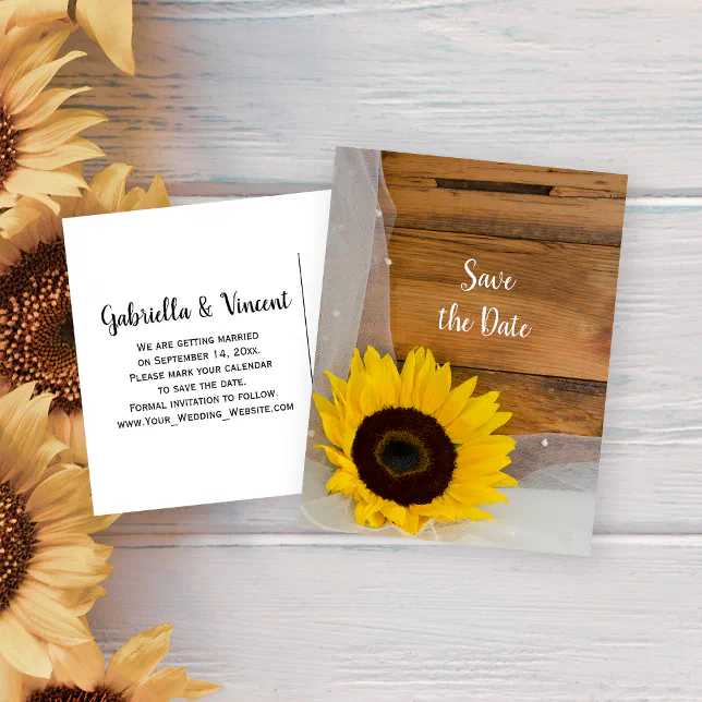 Rustic Yellow Sunflower Veil Wedding Save the Date Announcement ...