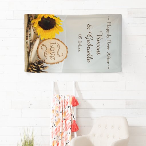Rustic Yellow Sunflower Woodland Wedding Banner | Zazzle