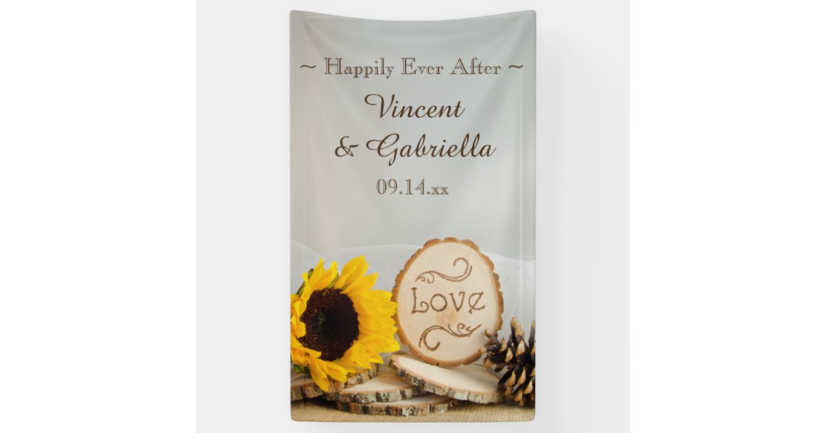 Rustic Yellow Sunflower Woodland Wedding Banner | Zazzle