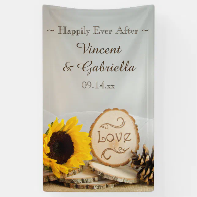 Rustic Yellow Sunflower Woodland Wedding Banner | Zazzle