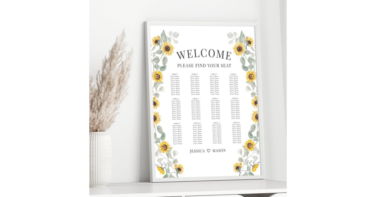 Rustic Yellow Sunflowers Wedding Seating Chart | Zazzle