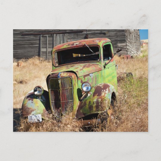 Rusting car in front of abandoned farm postcard | Zazzle.com