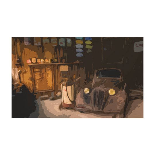 Rusty Broken Car in Old Garage Canvas | Zazzle.com