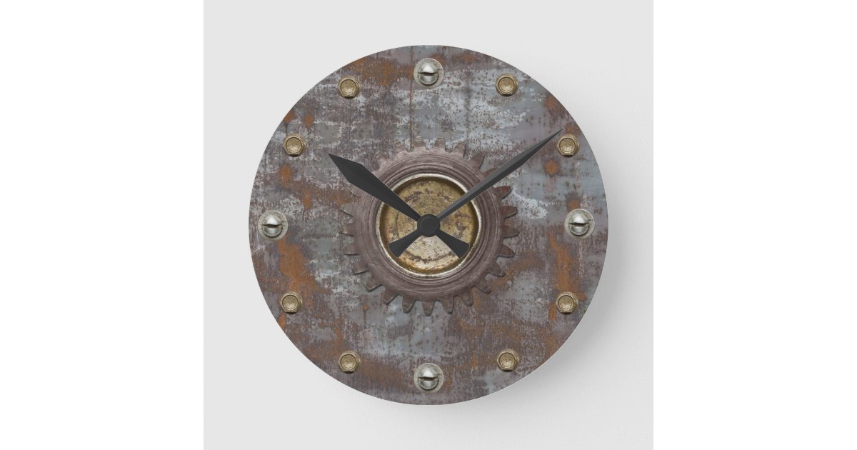 Rusty Metal Steampunk Vintage Old Round Clock | Zazzle