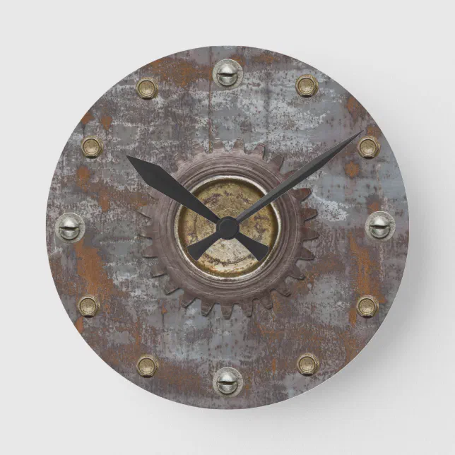 Rusty Metal Steampunk Vintage Old Round Clock | Zazzle